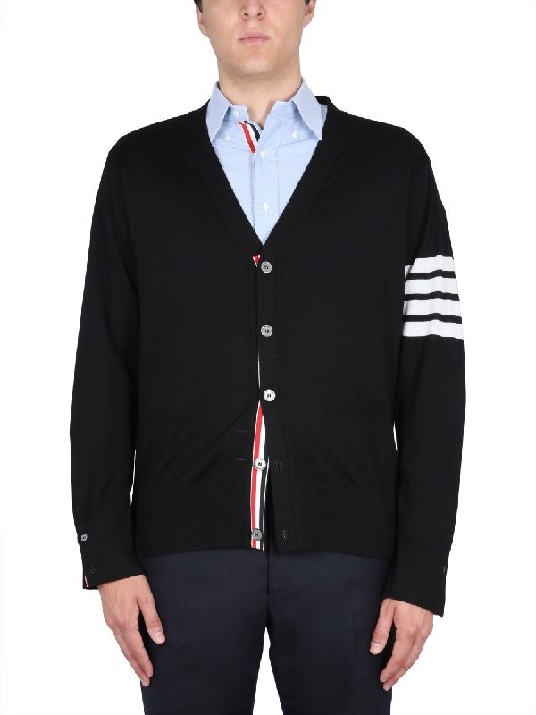 톰브라운(THOM BROWNE) 사선완장 브이넥 울 가디건 MKC002A_Y1014001 | jentestore