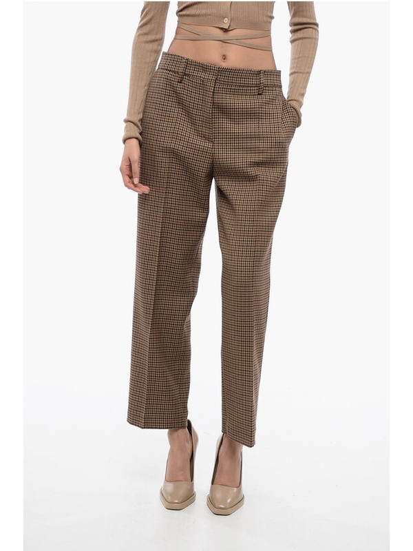프라다(PRADA) 브라운 체크 패턴 울 팬츠 P229HG 13GO F0005 | jentestore