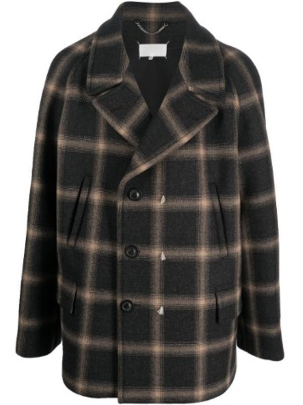 메종 마르지엘라(Maison Margiela) 백 스티치 체크 더블 울 피코트 S67AM0071 S78242001F ...