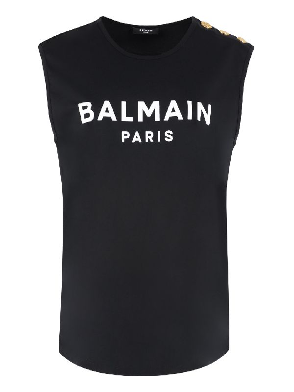 발망(BALMAIN) 숄더버튼 로고 슬리브리스 티셔츠 YF1EB005BB37 EAB | jentestore